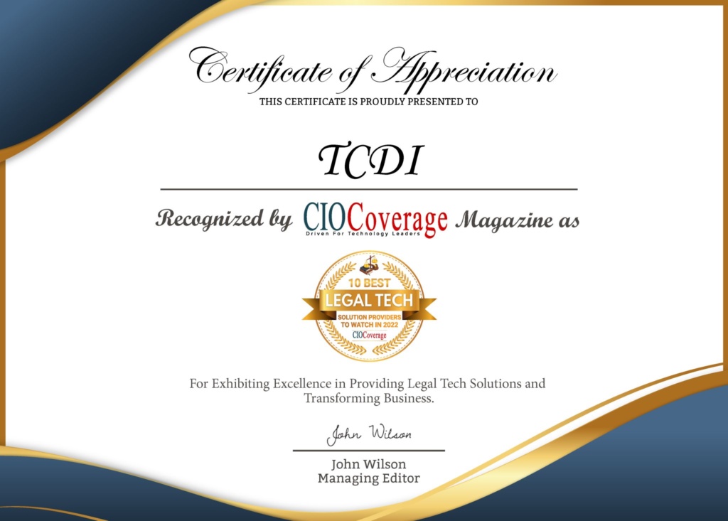 TCDI Named in 10 Best Legal Technology Solution Providers 2022